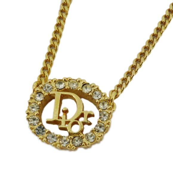 Dior | Jewelry | Christian Dior Necklace Logo Oval Rhinestone Gp Plated ...